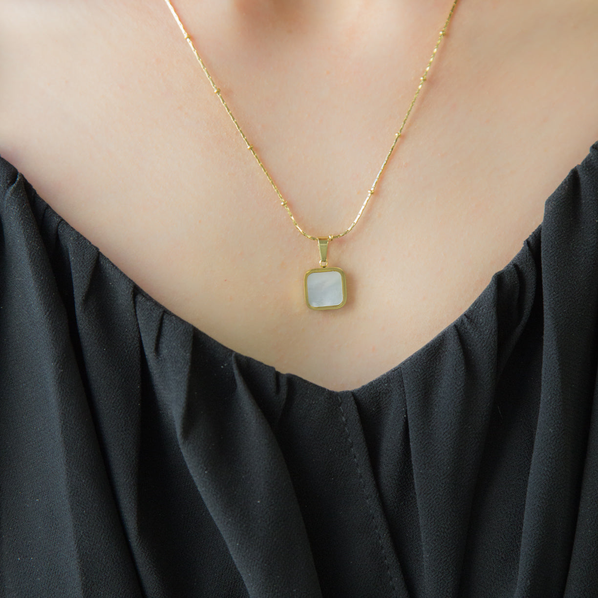 ADELE Adele GOLD Necklace Minimalism Square Natrual Shell Pendant 18K ...